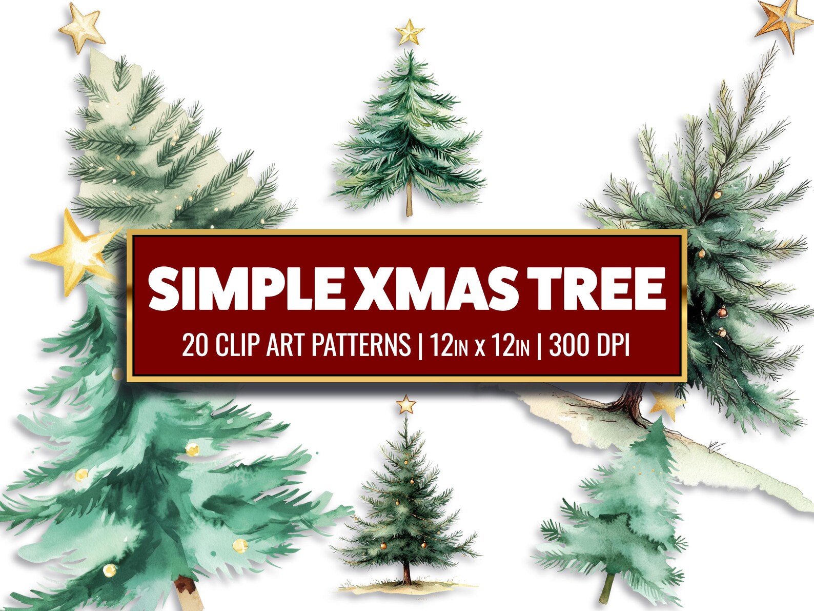 Simple Christmas Tree Clip Art Minimalist Christmas Tree Digital Paper ...