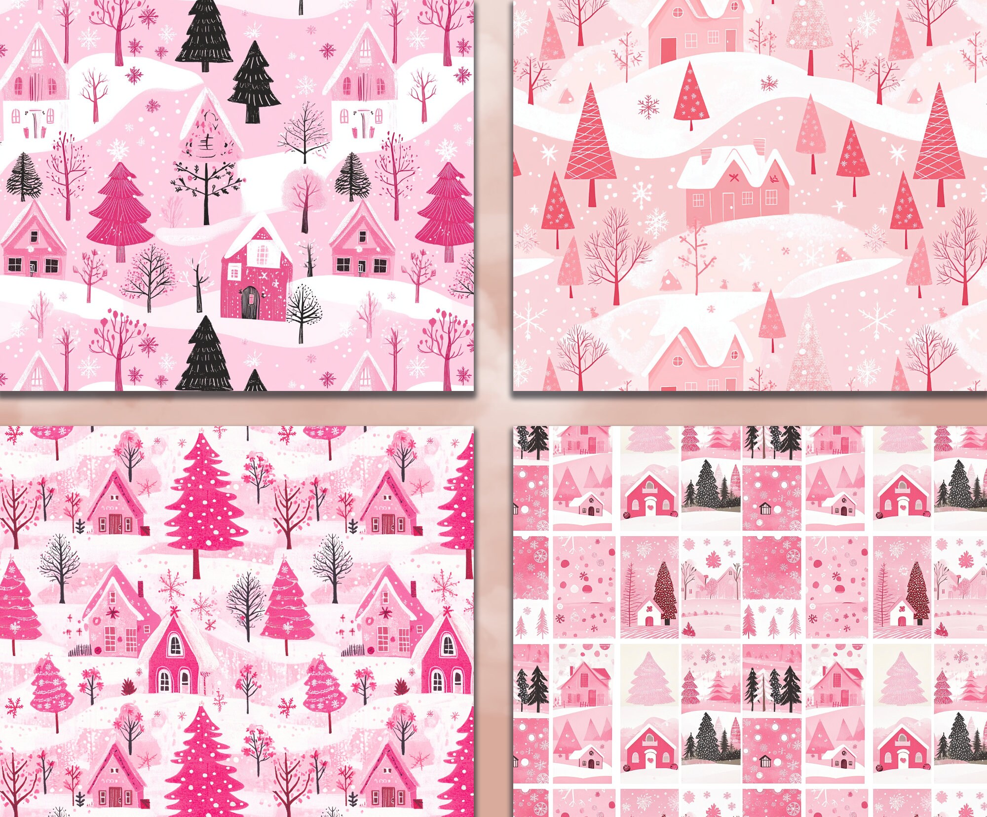Pink Christmas Digital Paper: Xmas Scrapbook Backgrounds (digital ...