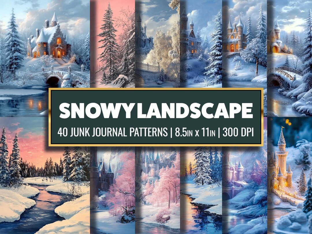 Winter Wonderland Digital Paper: Snowy Landscape, Fantasy Castle ...