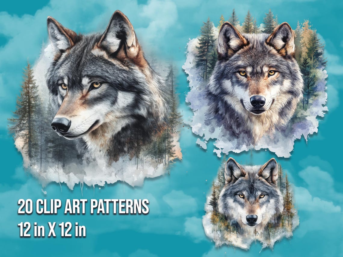 Winter Wolf Watercolor Clipart: Forest Animal PNG Images (digital ...