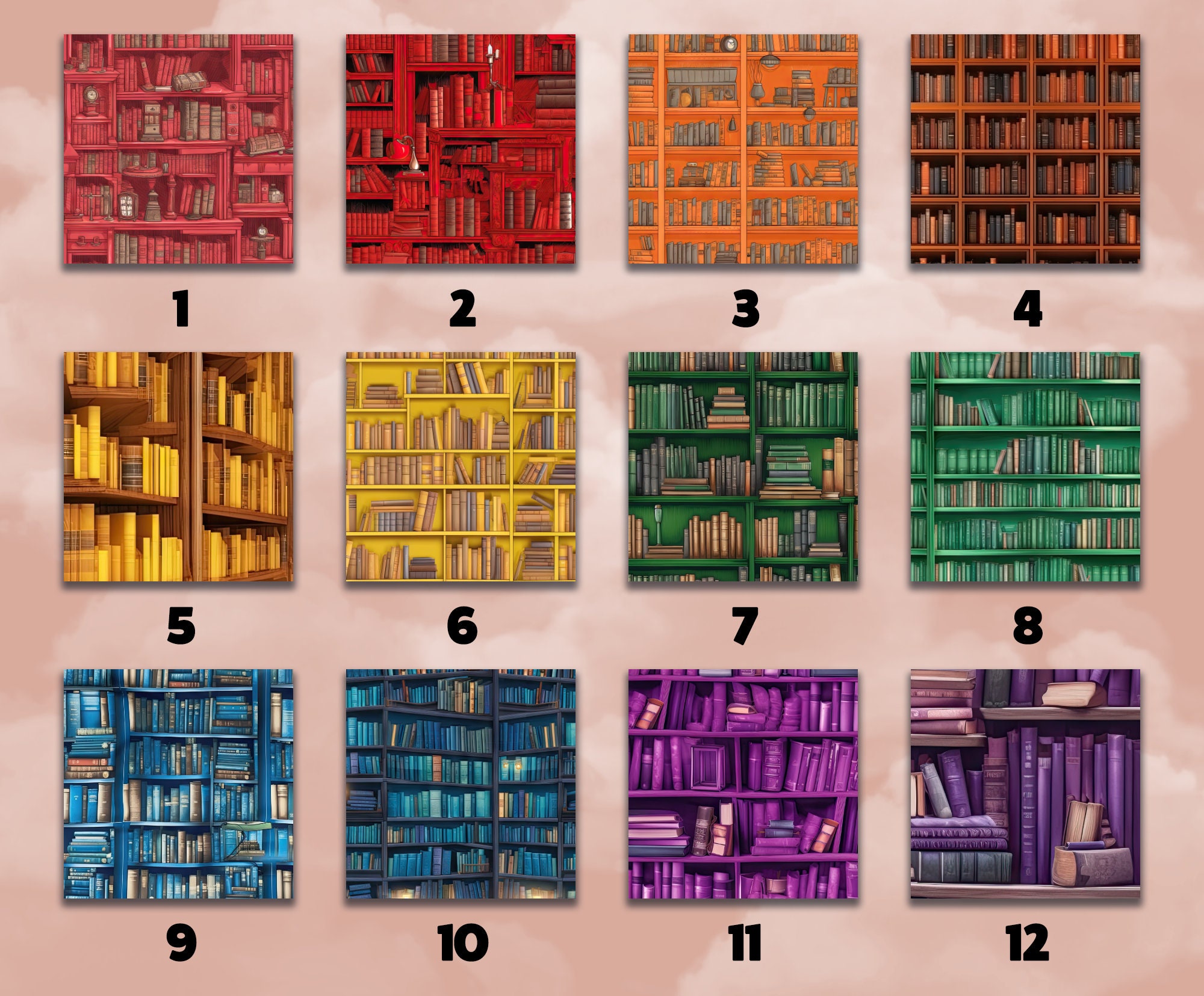 Colorful Library Book Digital Paper Bookish Texture Background Stack of ...