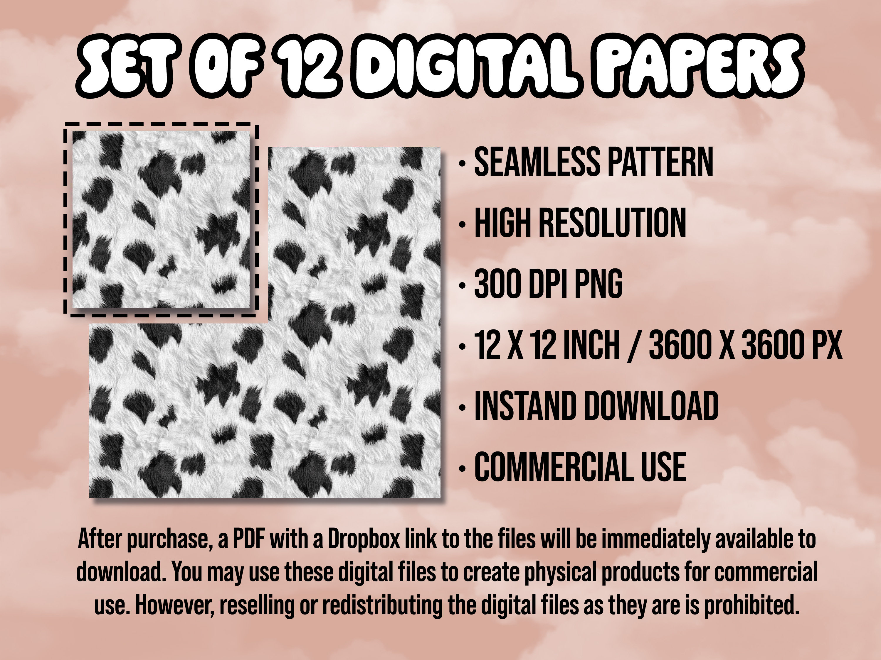 Cow Print Digital Paper: Faux Fur Seamless Patterns (PNG) - Etsy