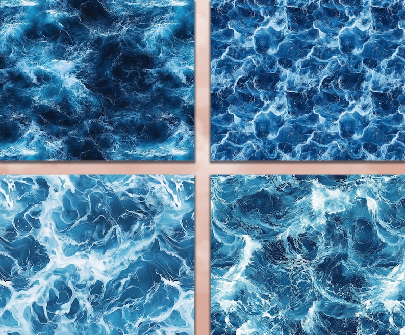 Ocean Waves Digital Paper Ocean Water Seamless Pattern Deep Blue Waves ...