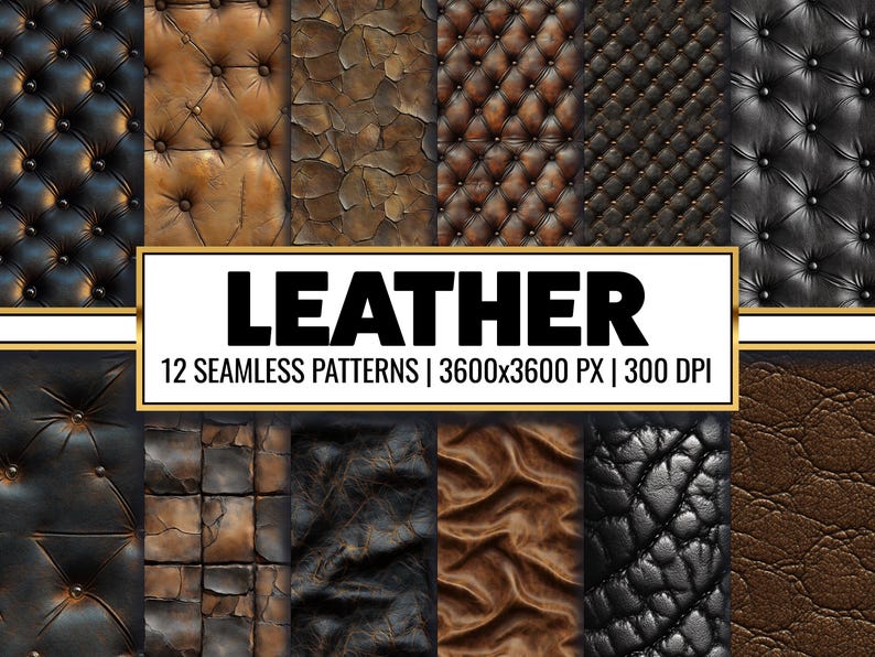 Leather Texture Seamless Patterns: Dark Tooled Skin Digital Paper (PNG ...