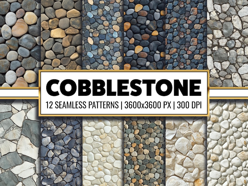 Cobblestone Digital Paper: Rustic Stone Seamless Patterns (PNG) - Etsy