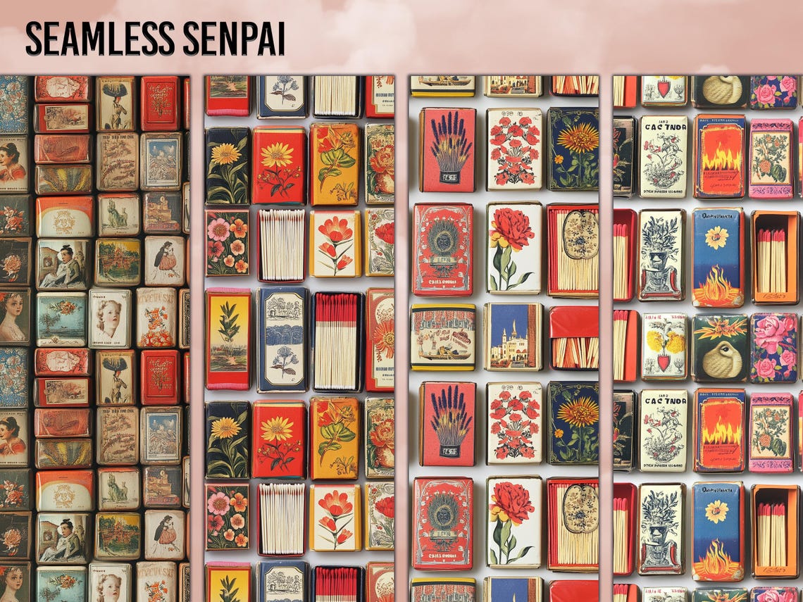 Vintage Matchbox Digital Paper: Seamless Scrapbook Patterns (digital ...