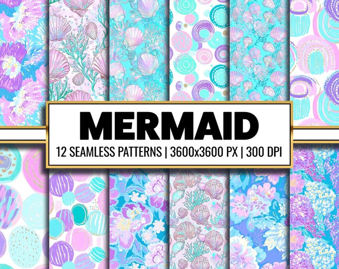 Mermaid Digital Paper, Under the Sea Seamless Pattern, Summer Scrapbook ...