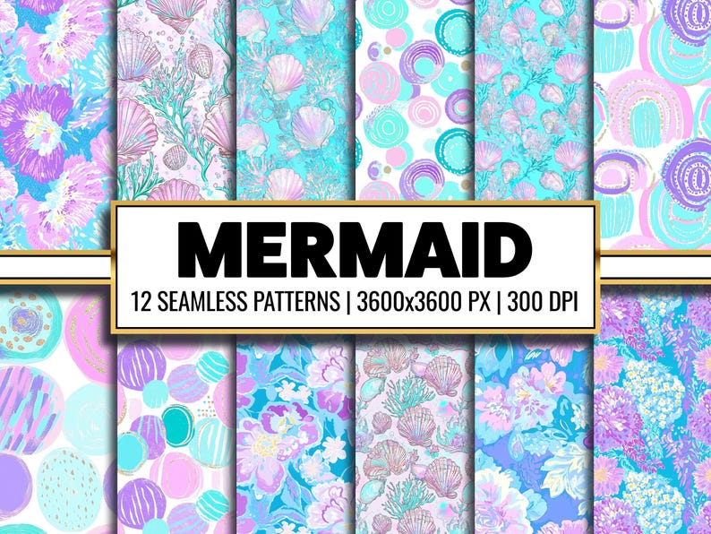 Mermaid Digital Paper: Sea Seamless Patterns (digital Download) - Etsy
