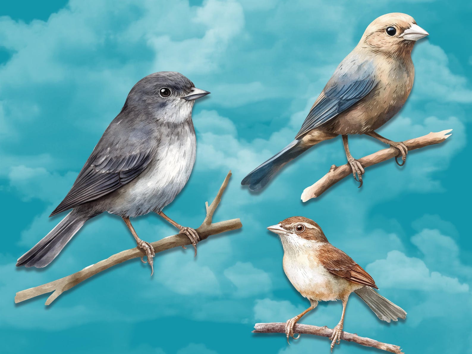 Sparrow Clip Art Watercolor Bird Printable PNG Paper Craft Sparrow Bird ...