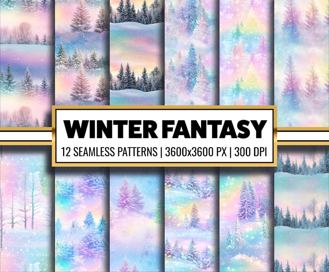 Fantasy Winter Snow Digital Paper Rainbow Snow Background Fantasy ...