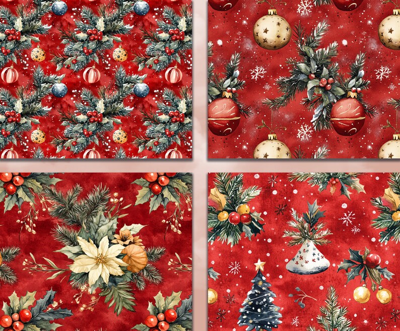 Seamless Vintage Christmas Digital Paper Winter Holiday Background Old ...