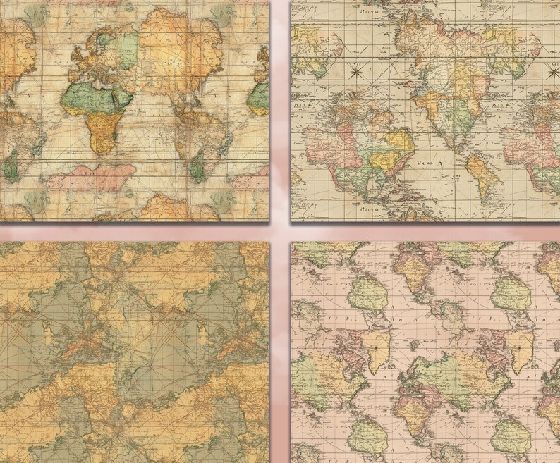 Antique Map Digital Paper Vintage Map Seamless Pattern Fantasy Map ...