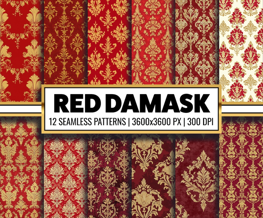 Red Damask Digital Paper Red & Gold Grunge Seamless Pattern Distressed ...