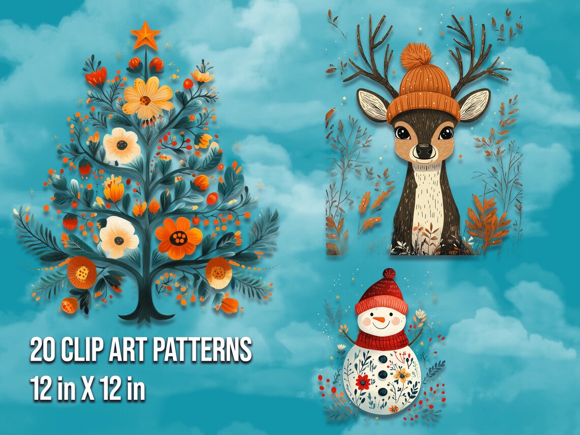 Folk Christmas Clip Art: Scandinavian Holiday Digital Paper (PNG) - Etsy