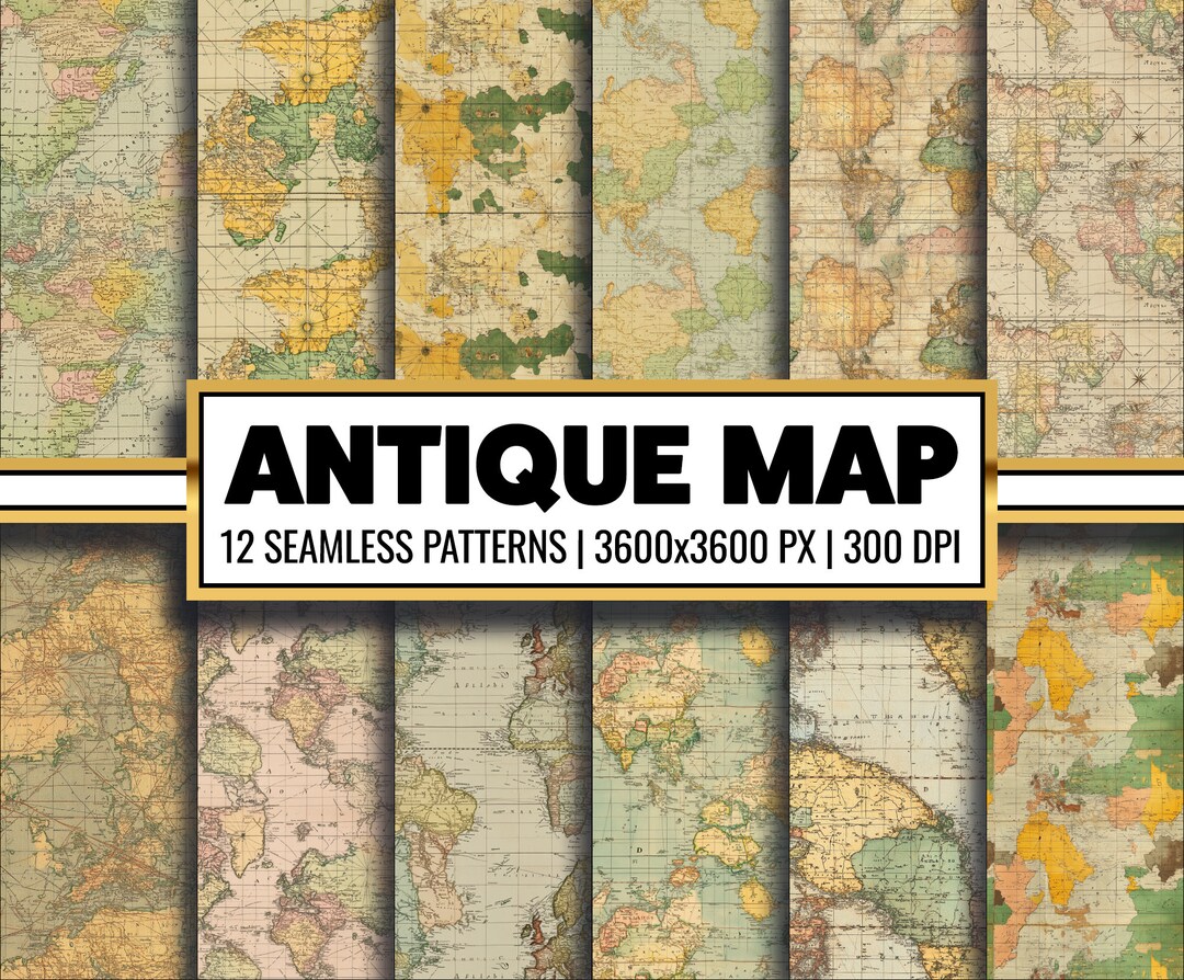 Antique Map Digital Paper Vintage Map Seamless Pattern Fantasy Map ...