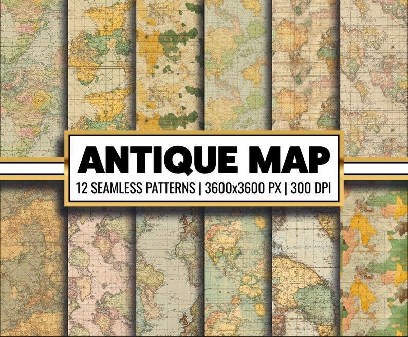 Antique Map Digital Paper Vintage Map Seamless Pattern Fantasy Map ...