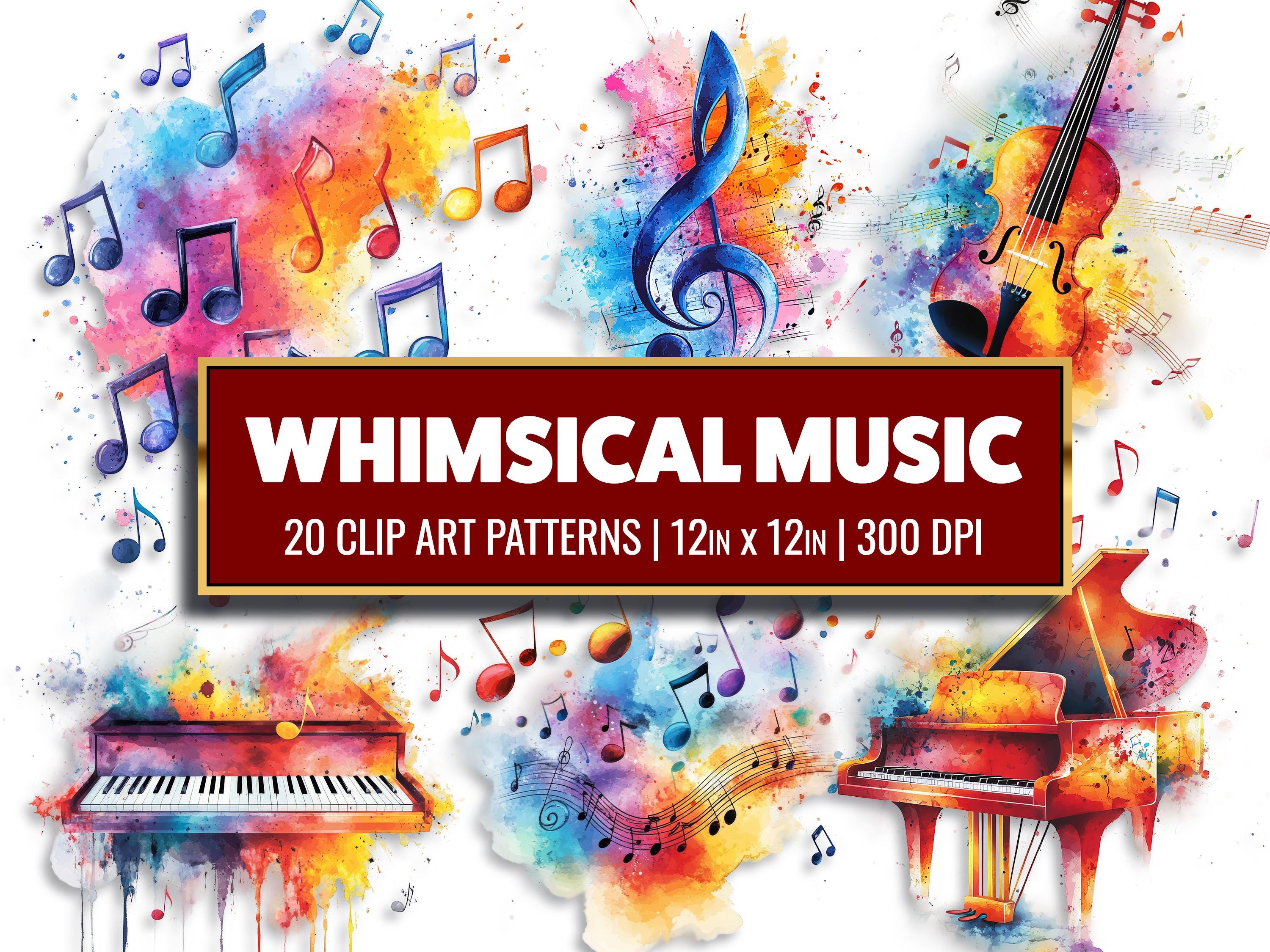 Watercolor Music Note Clipart: Colorful Papercraft PNG Bundle (digital ...