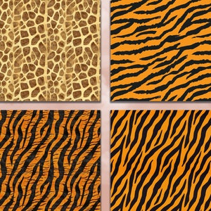 Animal Print Digital Paper Safari Seamless Pattern Including Tigers ...