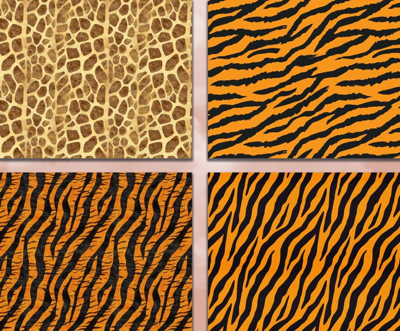 Animal Print Digital Paper Safari Seamless Pattern Including Tigers ...