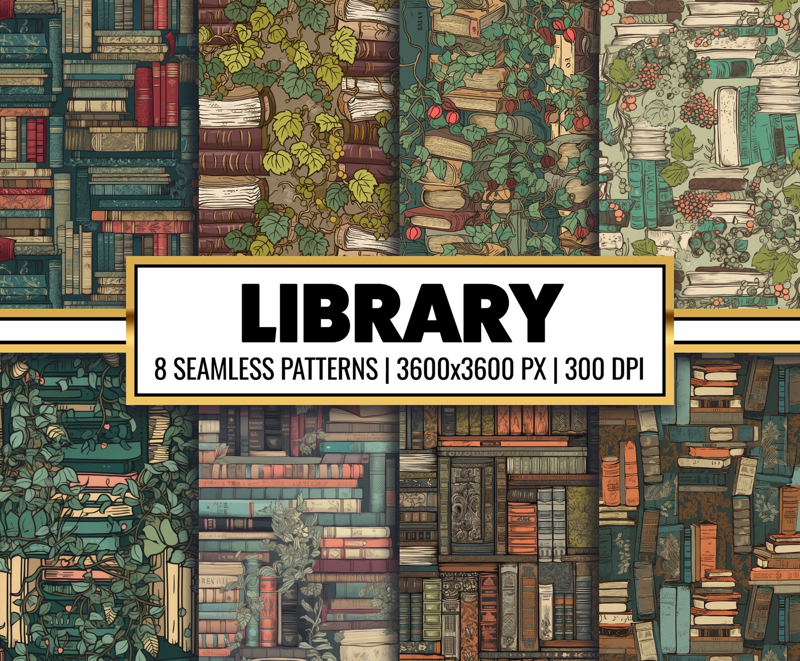 Library Books Digital Paper, Texture Backgrounds Printable Scrapbook ...