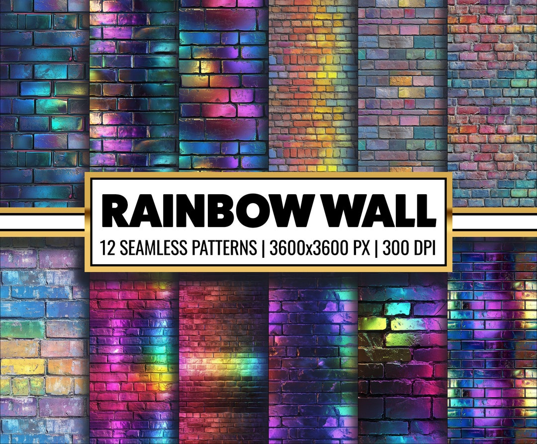 Neon Rainbow Brick Wall: Seamless Digital Paper (12x12 PNG) - Etsy