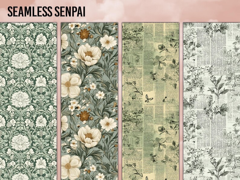 Sage Green Script Paper Pack: Botanical Seamless Patterns (digital ...
