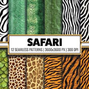 Animal Print Digital Paper Safari Seamless Pattern Including Tigers ...