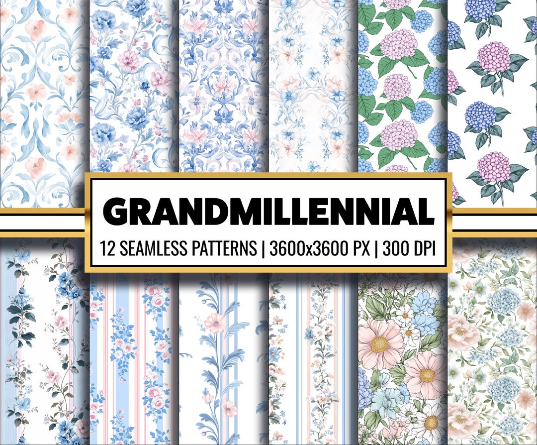 Grandmillennial Floral Digital Paper: Pastel Watercolor Patterns ...