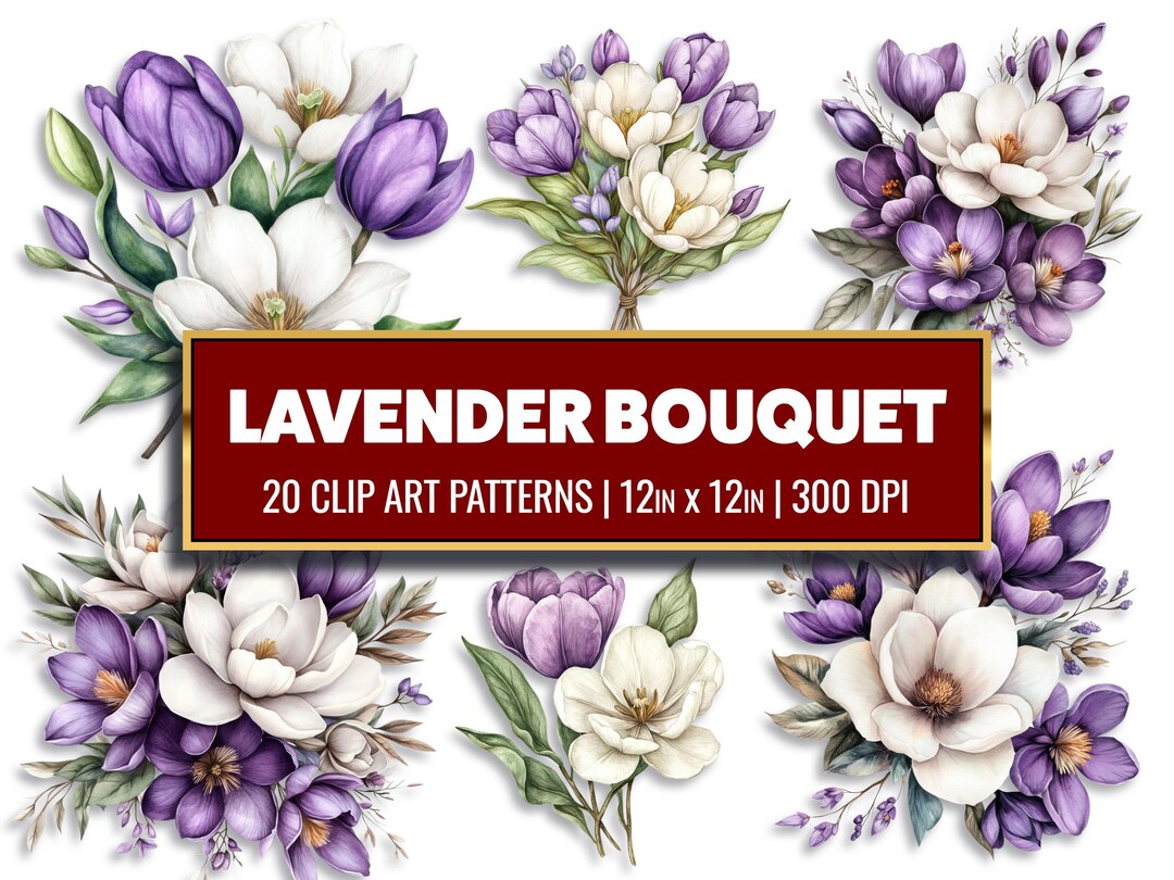 Lavender Bouquet Clip Art Purple Flower Digital Paper Violet Flower ...