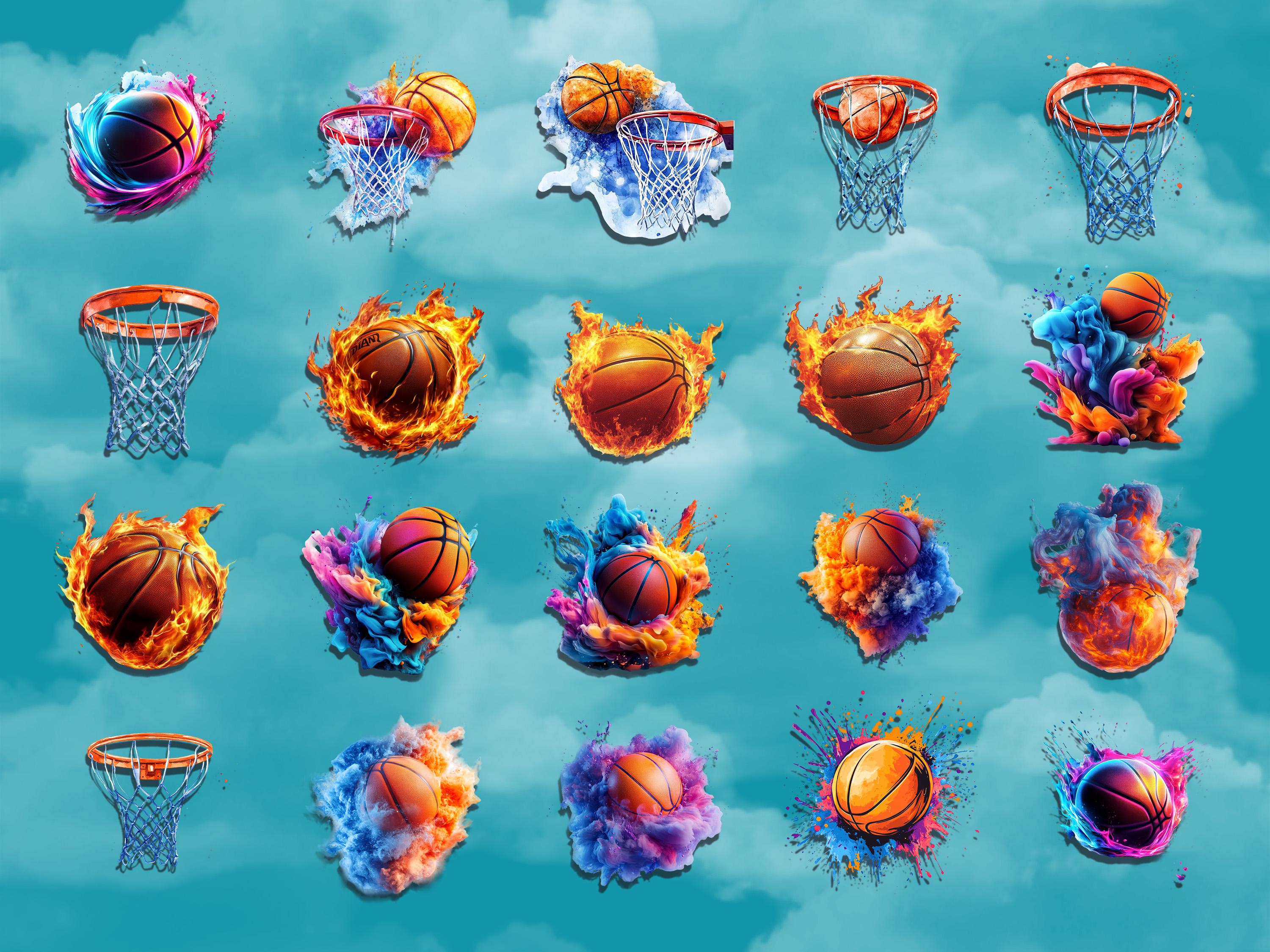 Flaming Basketball Clipart Watercolor Basketball Digital Papercraft ...