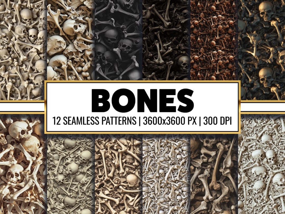 Halloween Bone Seamless Pattern: 12 PNG Digital Papers (digital ...
