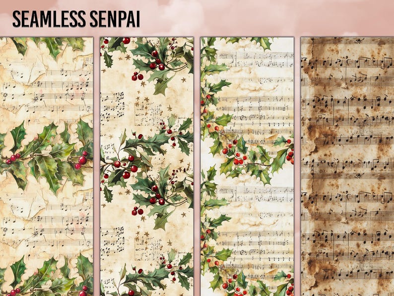 Christmas Music Script Digital Paper Music Sheet Seamless Pattern ...