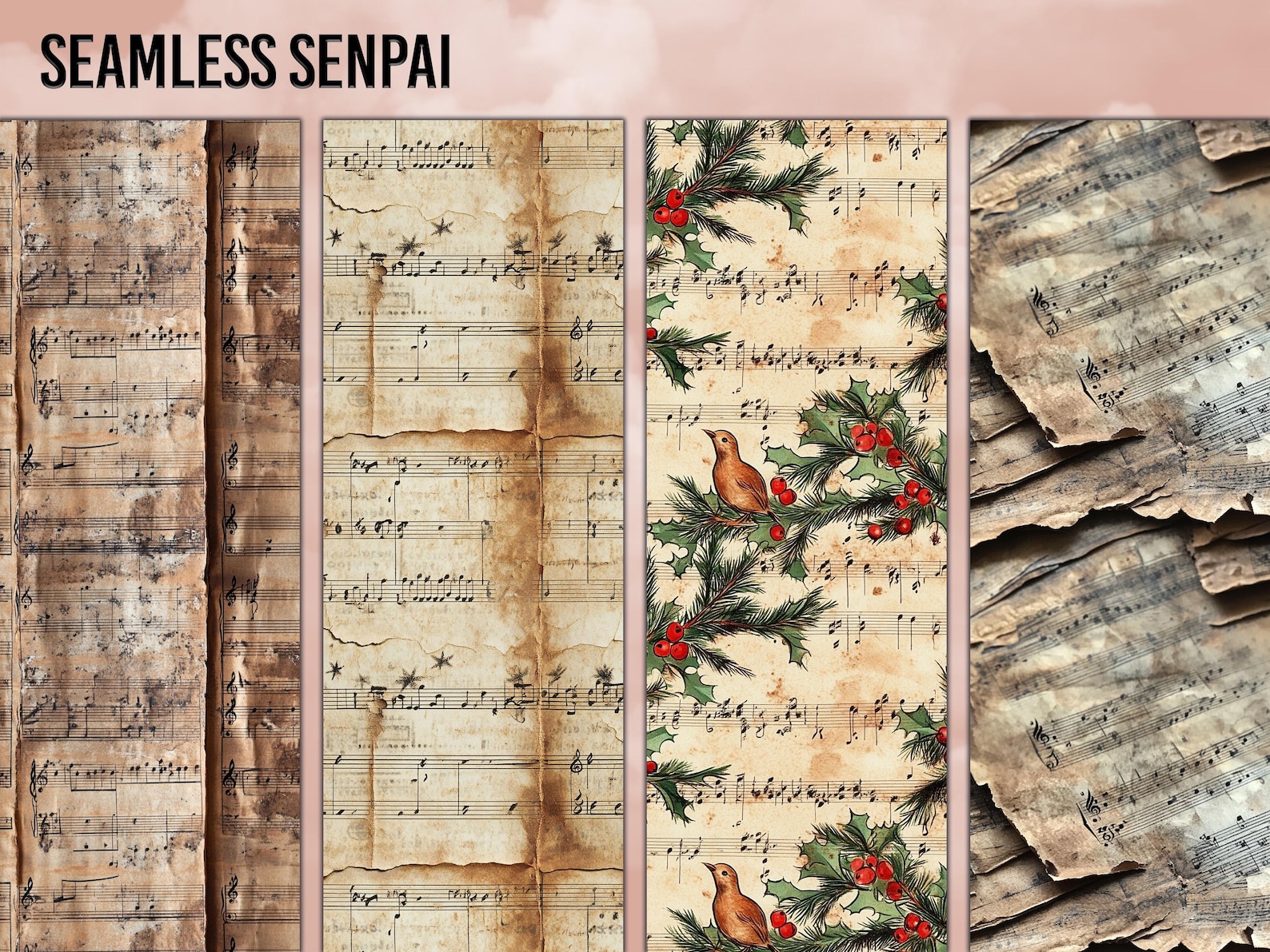 Christmas Music Script Digital Paper Music Sheet Seamless Pattern ...