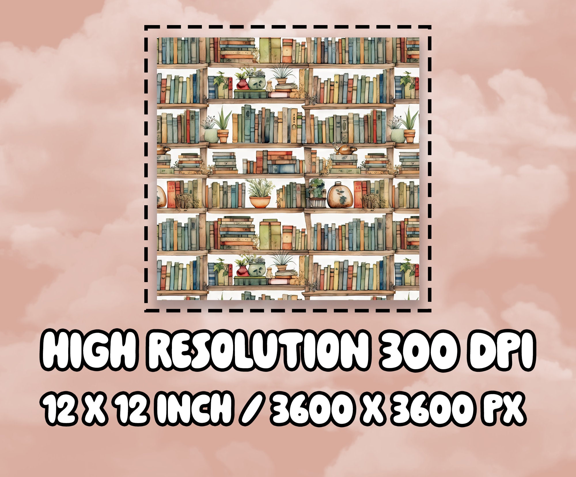 Watercolor Bookcase Digital Paper Pack Reading Library Pack of Seamless ...