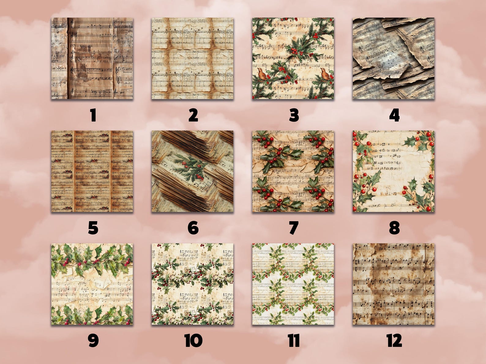 Christmas Music Script Digital Paper Music Sheet Seamless Pattern ...