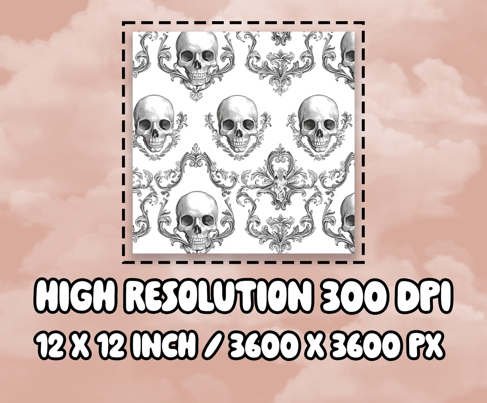 Gothic Skull Digital Paper: Black and White Damask Patterns (PNG) - Etsy
