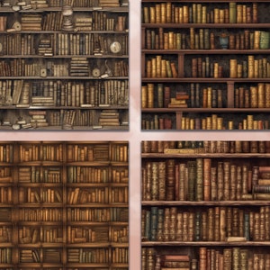 Bookcase Digital Paper Pack Library Background Bookshelf Seamless ...