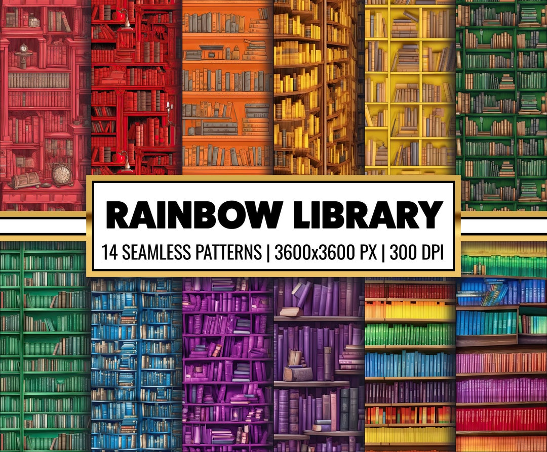 Colorful Library Book Digital Paper Bookish Texture Background Stack of ...