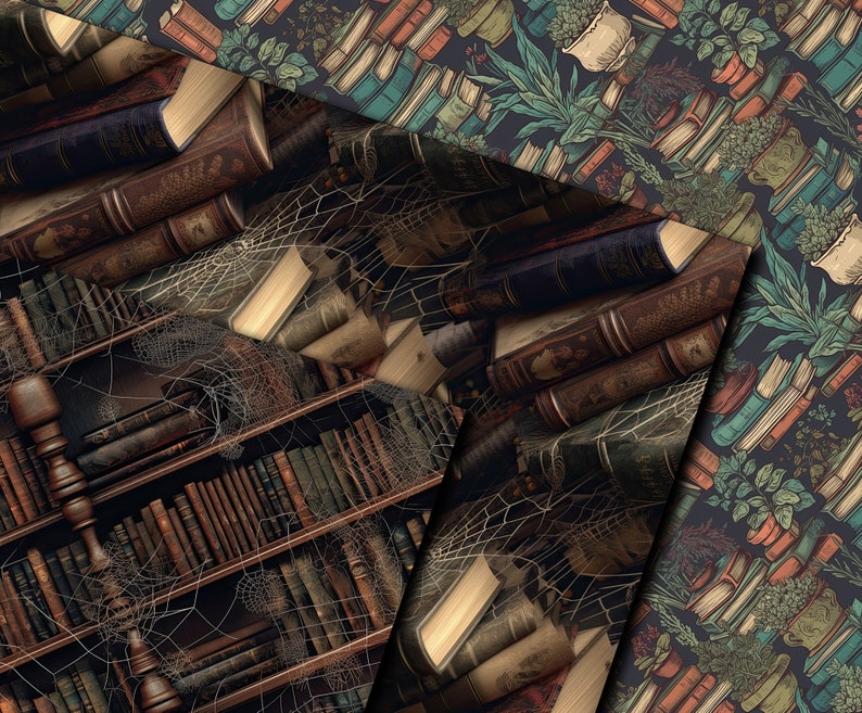 Library 2 Books Digital Paper, Texture Backgrounds Printable Scrapbook ...