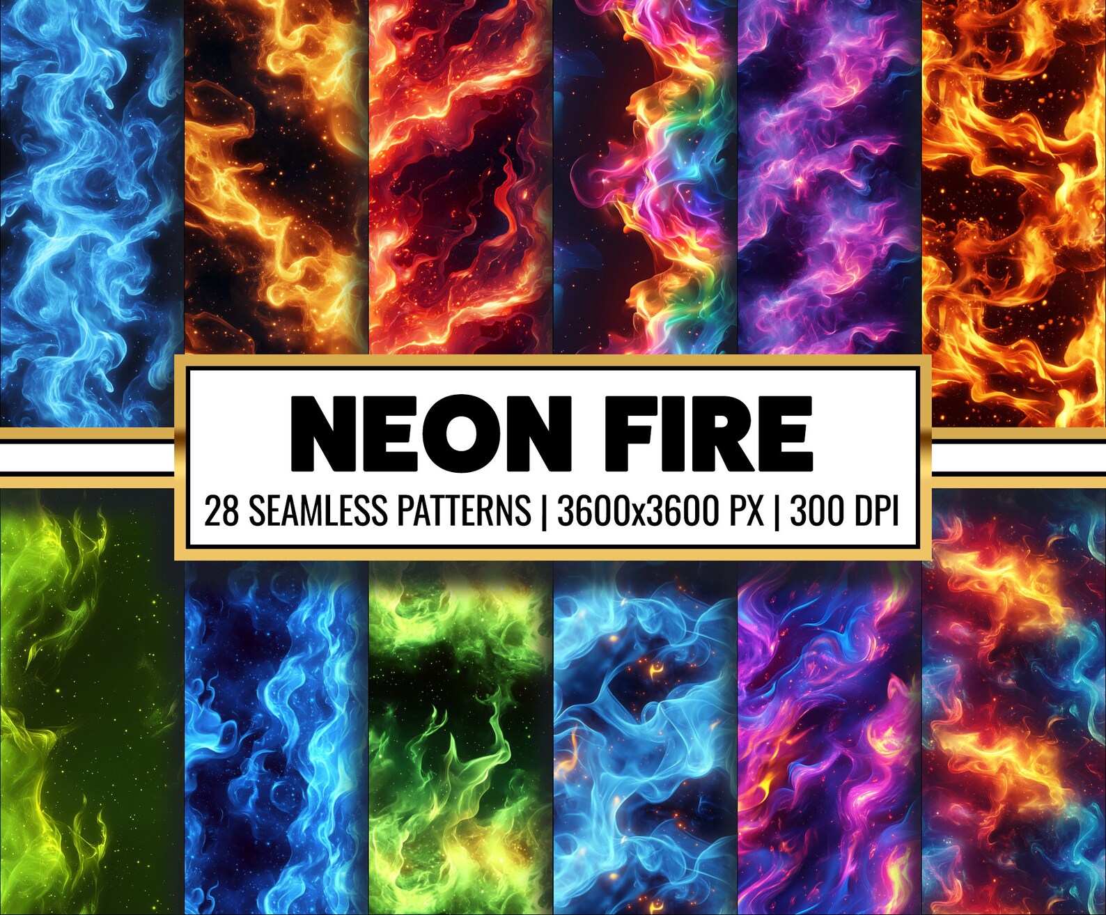 Colorful Neon Fire Digital Paper Fire Background Rainbow Fire Texture ...
