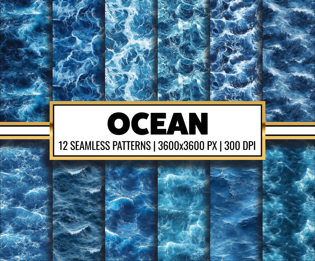 Ocean Waves Digital Paper Ocean Water Seamless Pattern Deep Blue Waves ...