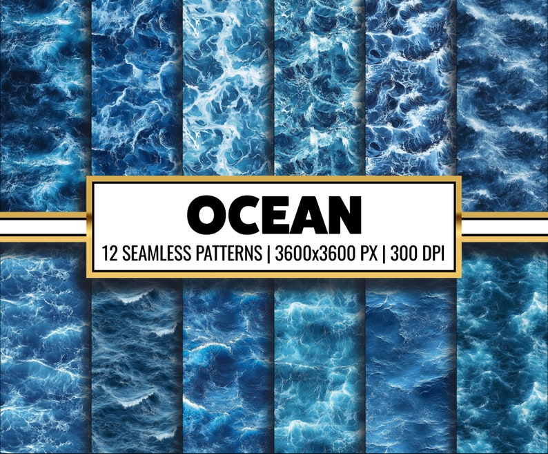 Ocean Waves Digital Paper Ocean Water Seamless Pattern Deep Blue Waves ...