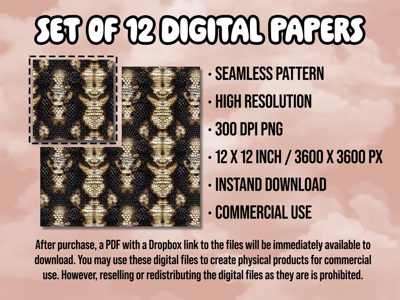 Snake Skin Digital Paper: Seamless Reptile Texture (PNG, 12x12, 300 Dpi ...