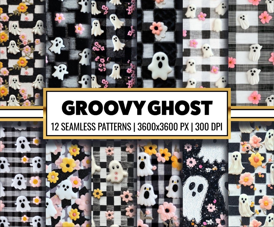 Groovy Ghost Checkered Digital Paper Pack Halloween Seamless Pattern ...