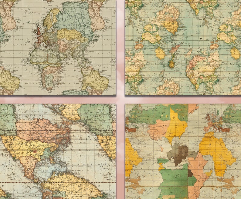 Antique Map Digital Paper Vintage Map Seamless Pattern Fantasy Map ...