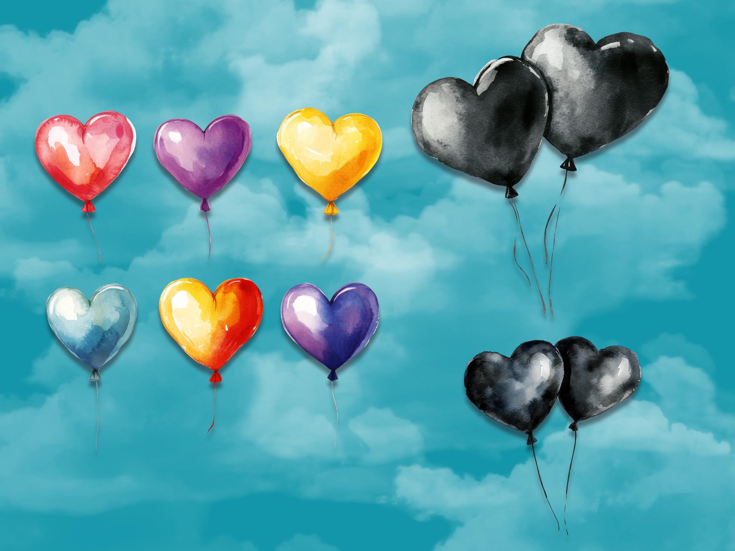 Heart Balloon Clip Art Valentin Balloon Printable PNG Watercolor Heart ...