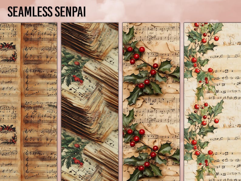Christmas Music Script Digital Paper Music Sheet Seamless Pattern ...