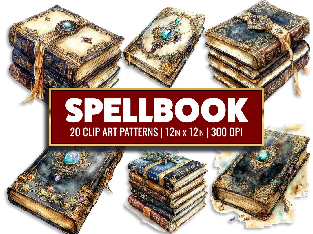 Spellbook Clip Art Watercolor Book Digital Paper Vintage Book Stack ...