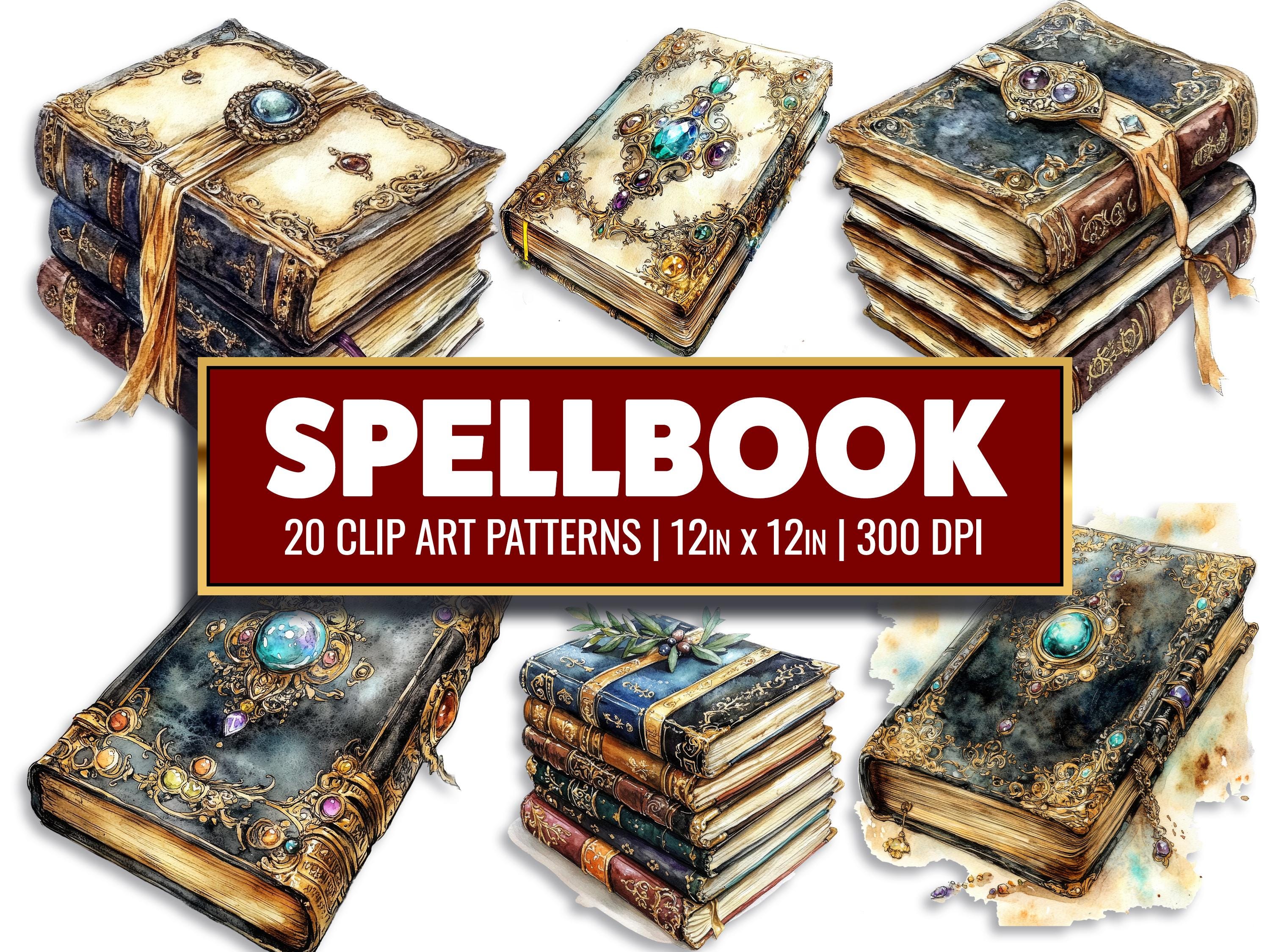 Spellbook Clip Art Watercolor Book Digital Paper Vintage Book Stack ...