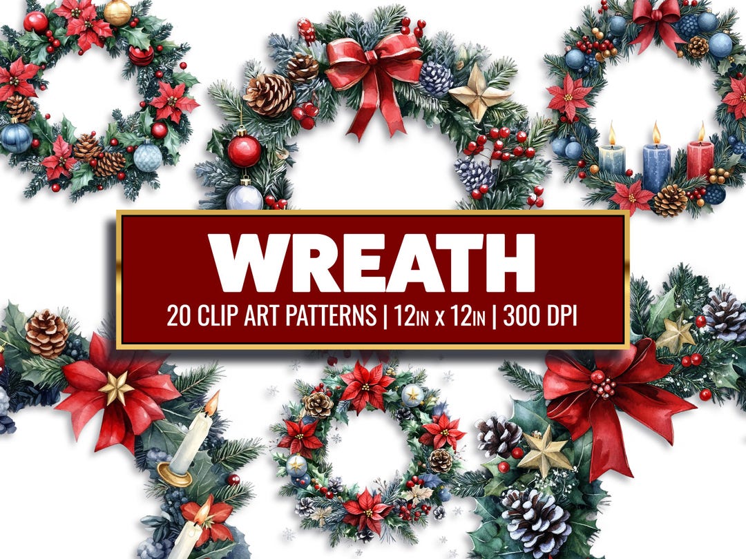 Watercolor Christmas Wreath Clip Art: Xmas Digital Paper (PNG) - Etsy